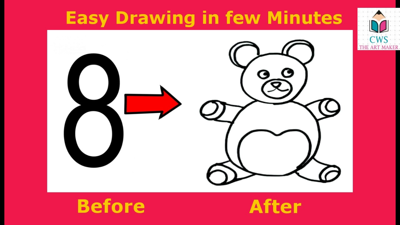 How To Draw Teddy Bear Using Number "8" | kids Easy Art | Numbers ...