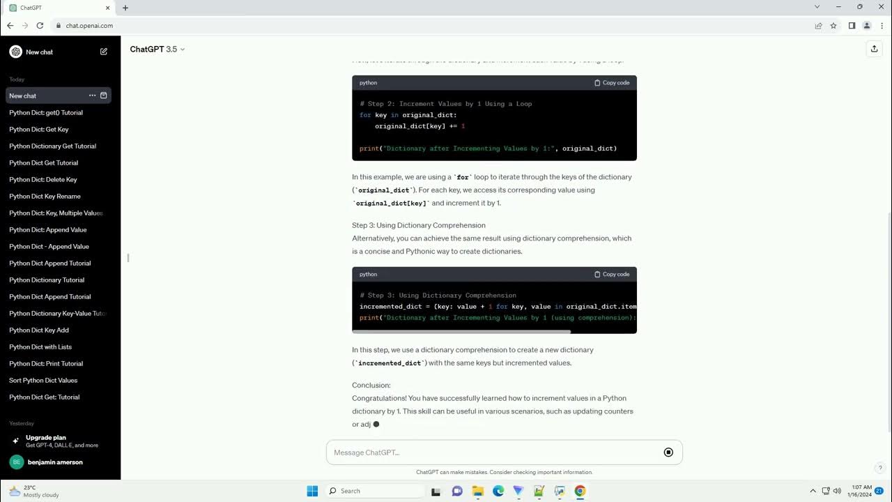 python dictionary increment value by 1 - YouTube