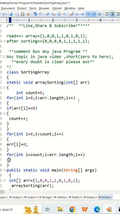 Sort 01 Array Program In Java Education Learning Viral Shorts Shortvideo Youtubeshorts