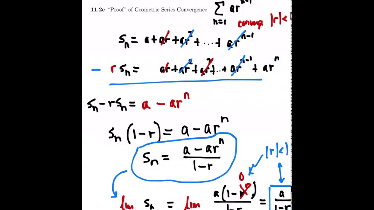 11.2e ("Proof") Why geometric series converge when |r| is less than 1 ...