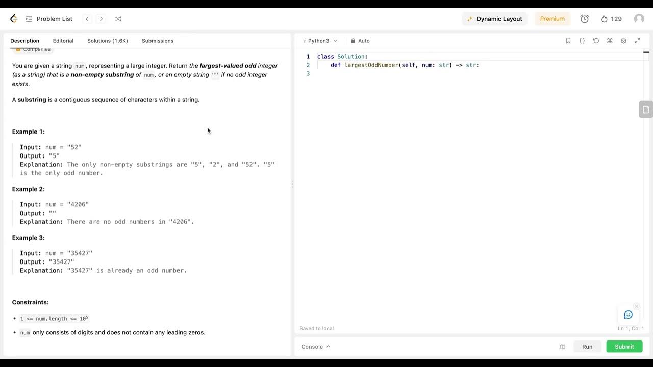 Leetcode December Daily Day 07 1903 Largest Odd Number In String Youtube