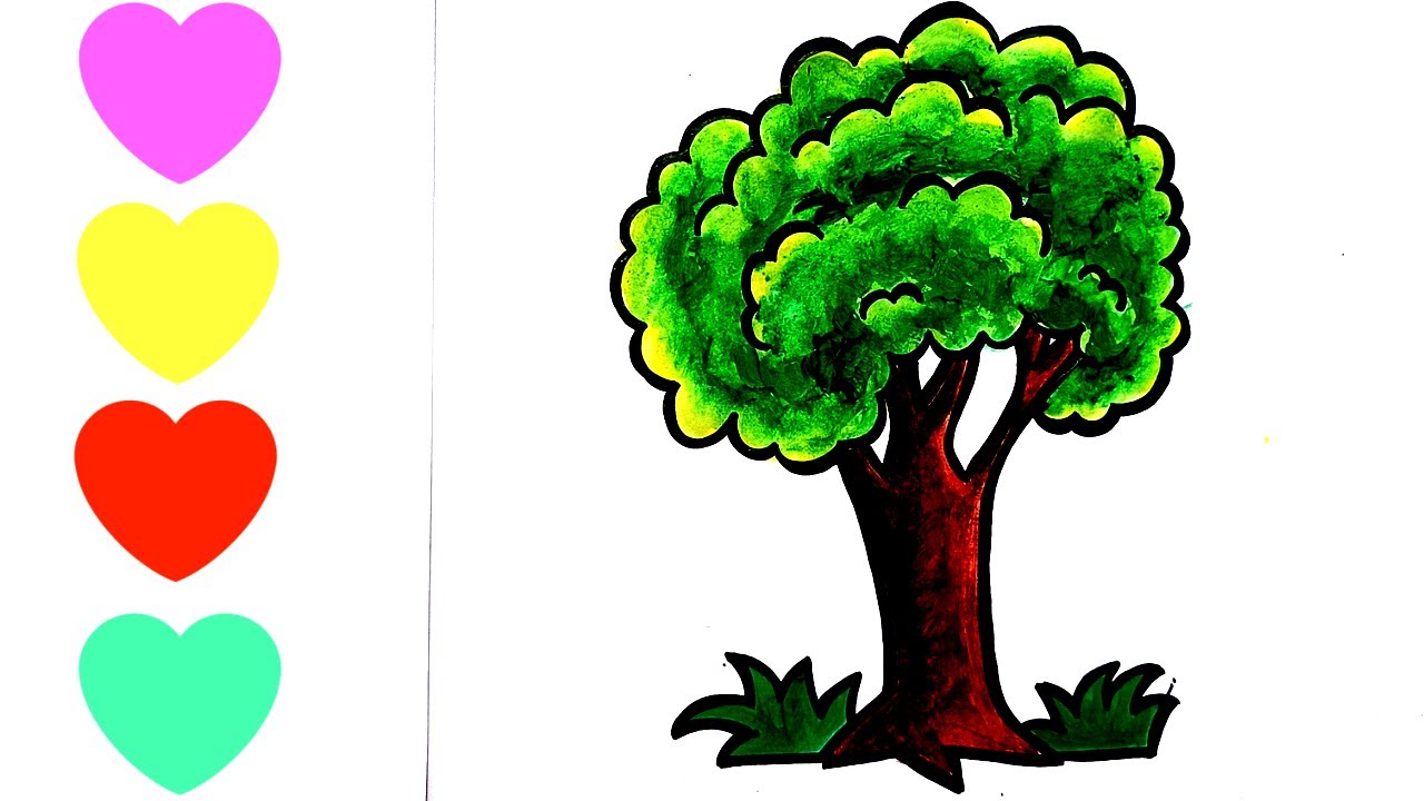 How to draw & color Tree..Realistic tree Drawing - YouTube