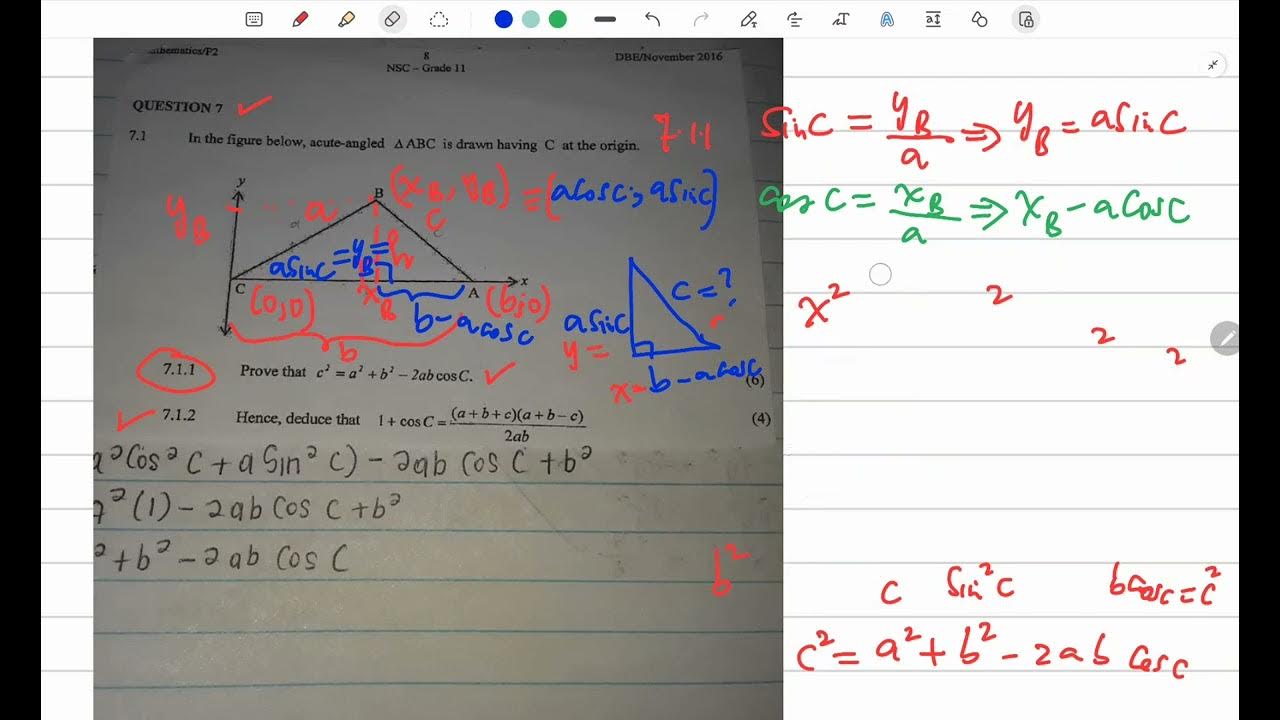 Prove that c^2=a^2+b^2-2abcosC. Hence deduce that 1+ cosC = (a+b+c)(a+b ...