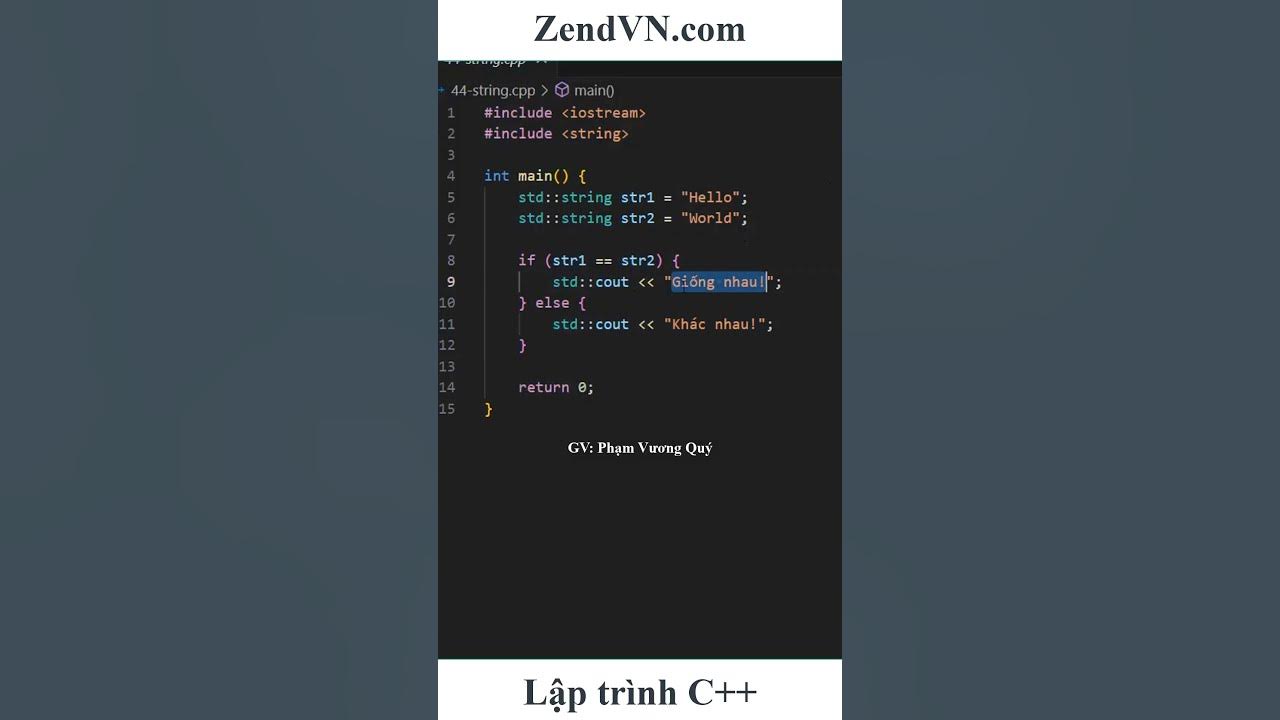 Học C++ - 44 - So sánh giá trị của hai chuỗi #laptrinh #hoclaptrinh #cplusplus #cpp #c++ - YouTube