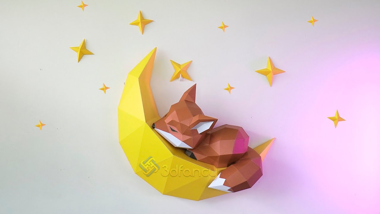 How To Make 3D Fox Sleepy On The Moon _ DIY 3D Fox & Moon Papercraft ...