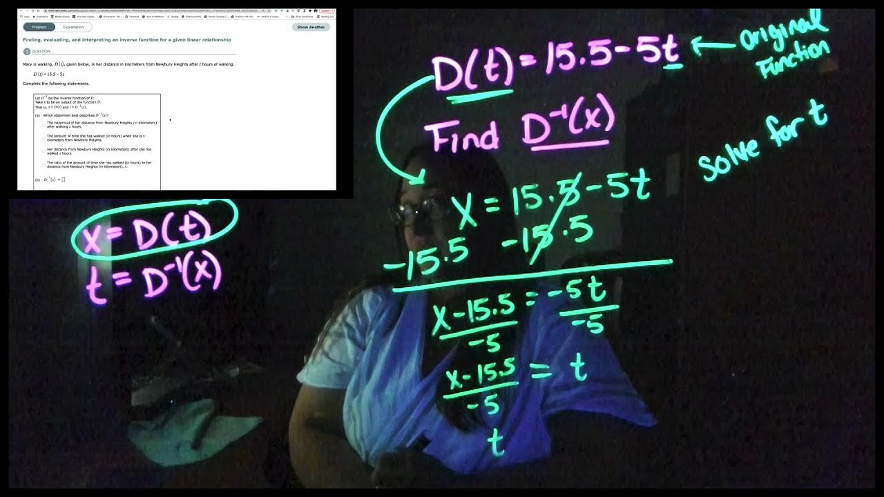Finding, evaluating, and interpreting an inverse function for a given linear relationship - YouTube