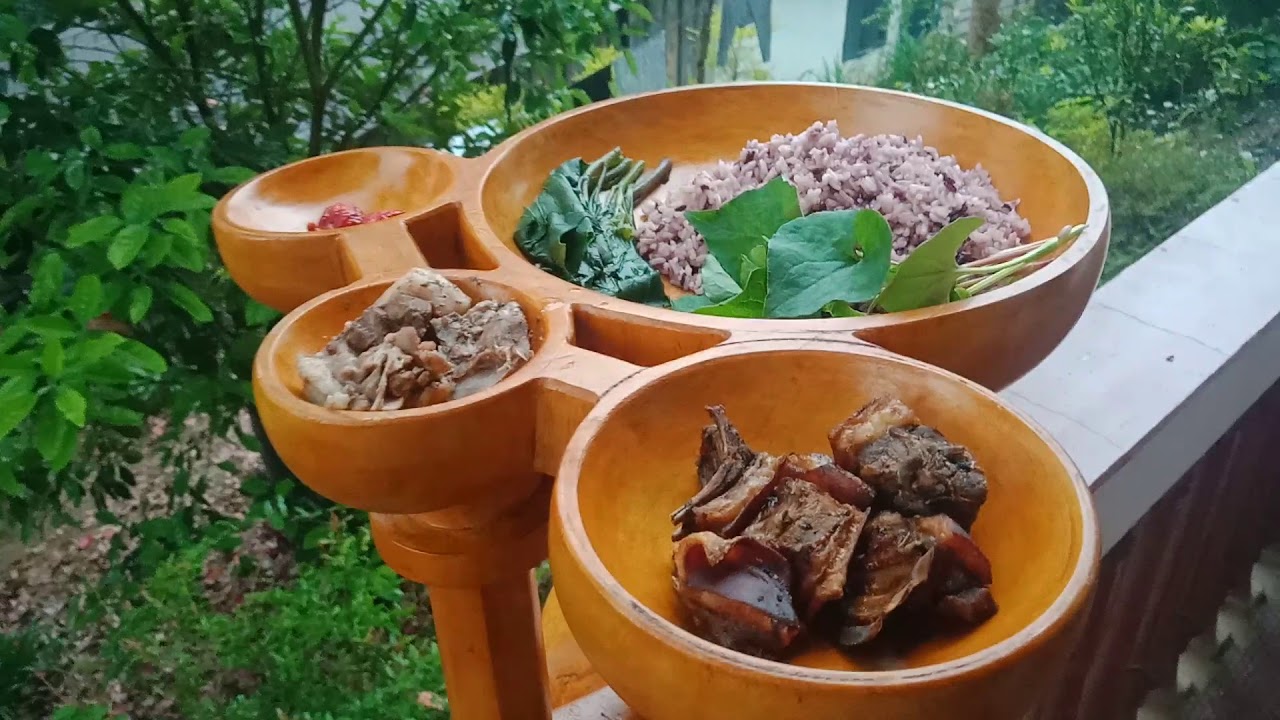 Naga Wooden plate with rice & steam pork - YouTube