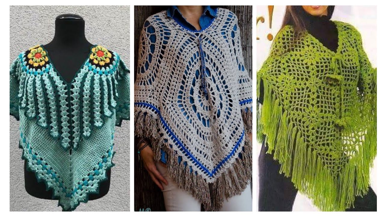 the most popular and outclass elegant crochet handknit V shape poncho ...
