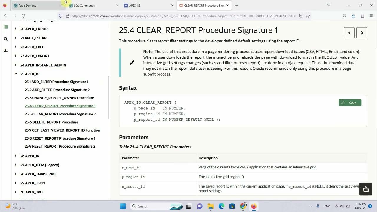 APEX_IG : CLEAR_REPORT Procedure - YouTube