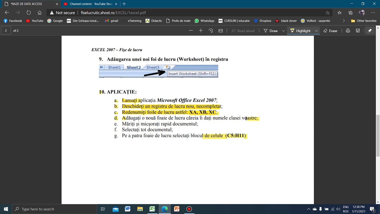 Microsoft EXCEL - fișa de lucru 1 - YouTube