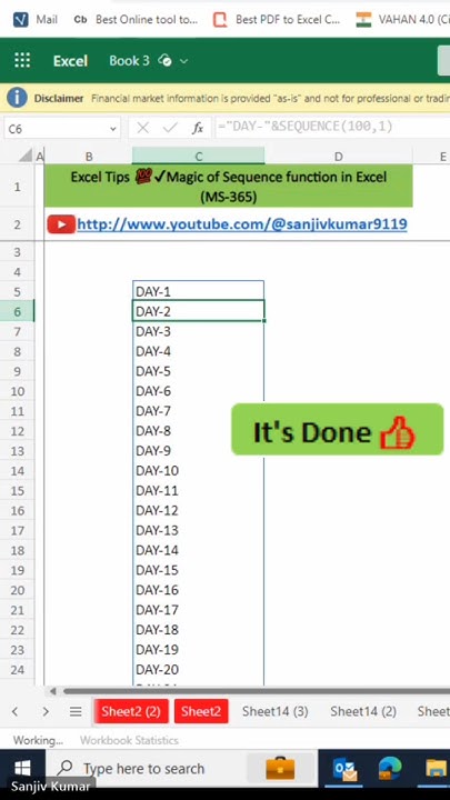 Excel Tips Magic Of Sequence Function In Excel Ms 365sequence Excel Exceltips