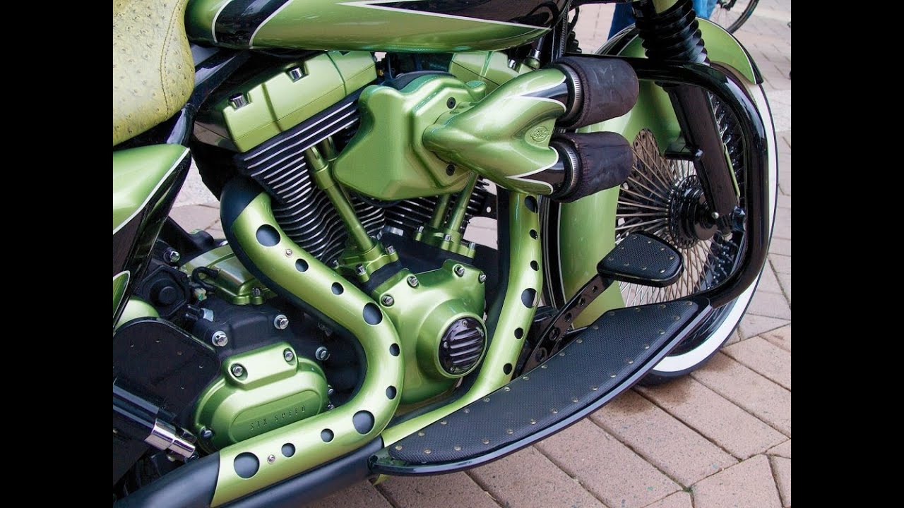Green custom bagger Harley Davidson - YouTube