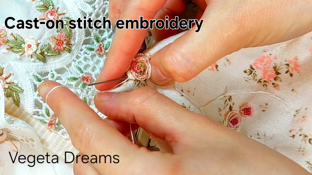 How to embroider a rose🌹 Cast-on stitch embroidery - YouTube