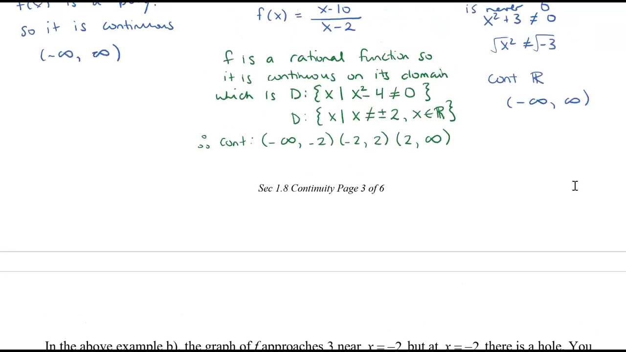 Calculus - Sec 1.8 Continuity Part 2 - YouTube