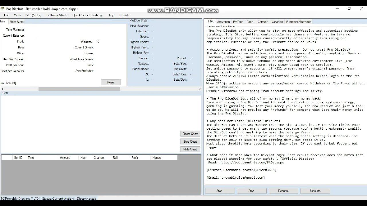 🤖 Pro DiceBot Simulation Live Graph and Statistics also added Resume button for Programmer Mode ...