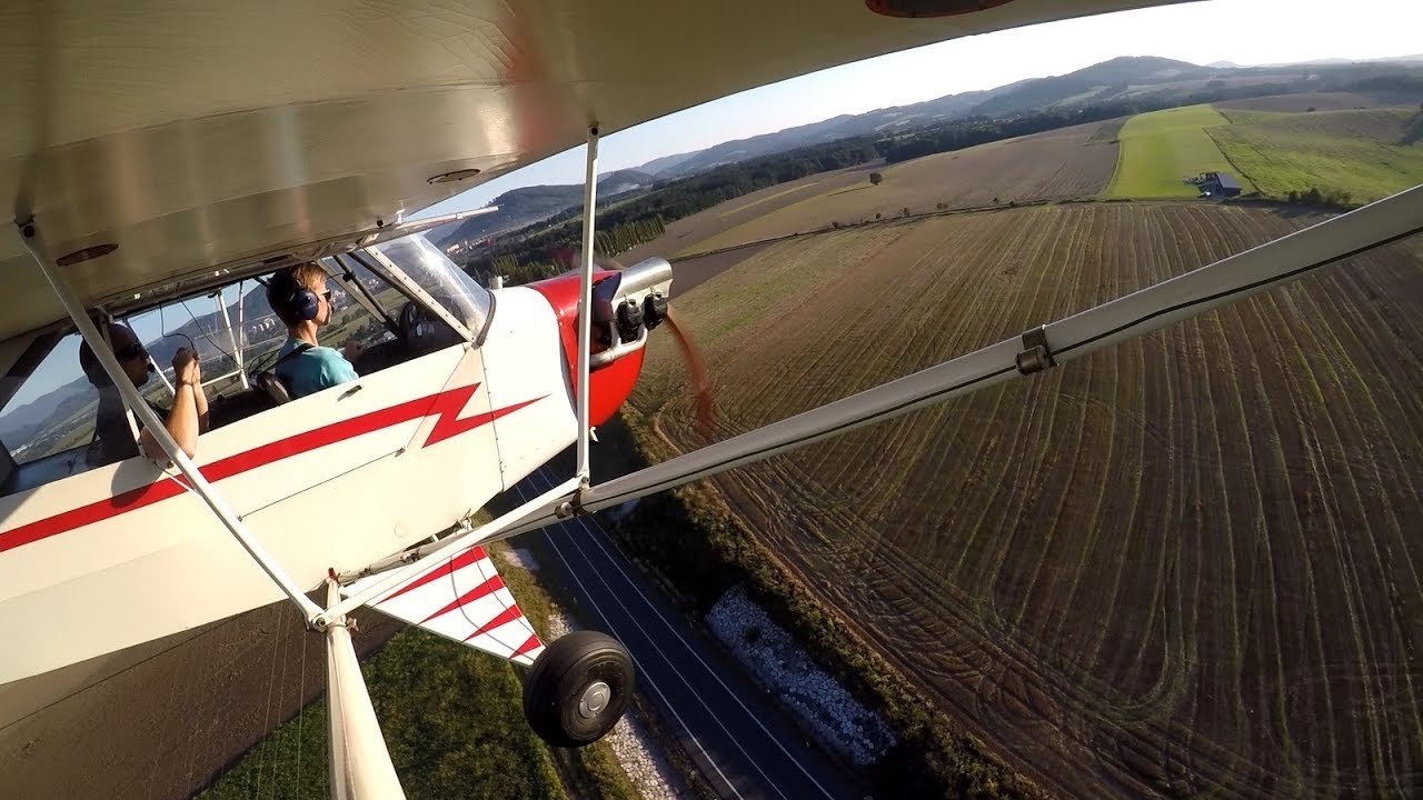 Piper J-3 Cub approach and side slip landing - YouTube