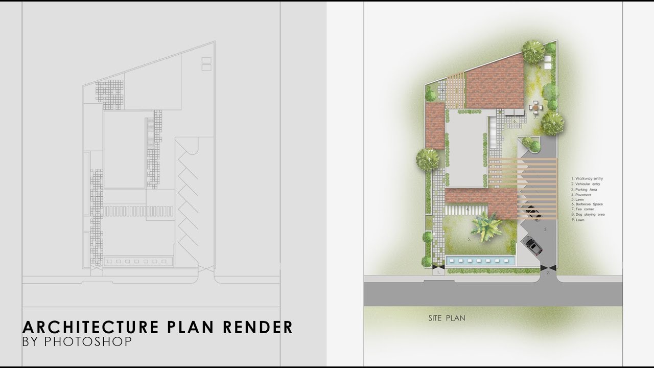 Architecture site plan rendering by Photoshop tutorial Part 2 - YouTube