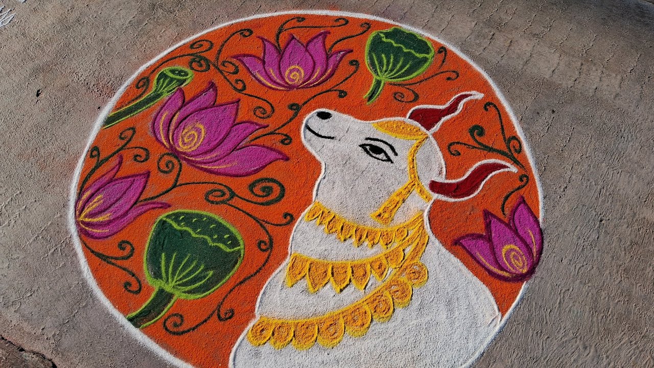 Beautiful GAU MATHA ,Kamdhenu cow Rangoli design/மார்கழி மாதம் special ...
