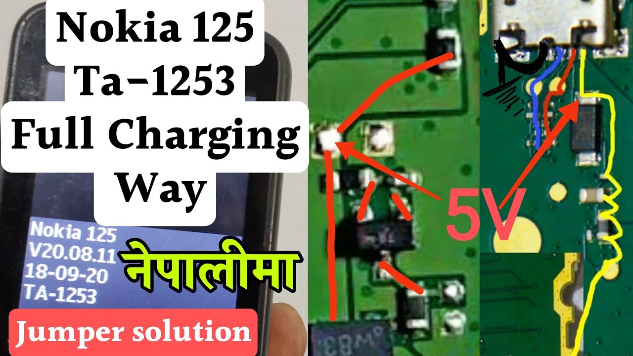 Nokia 125 Ta1253 Full charging jumper solution - YouTube