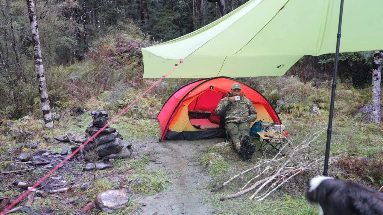 CAMPING in the RAIN - freezing cold - fire pit - tent - YouTube