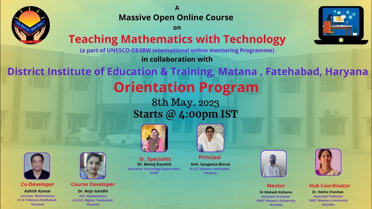 MOOC (Teaching Mathematics with Technology) Collaboration with DIET MATANA (FATEHABAD) - YouTube