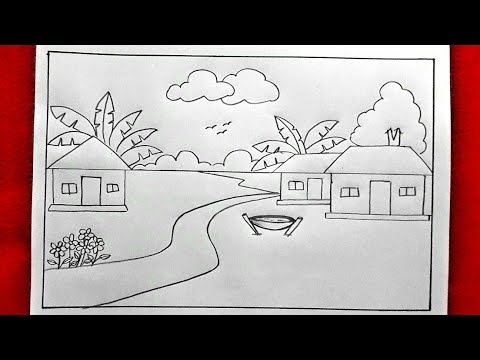 village scenery drawing competition | my village drawing tutorial easy ...