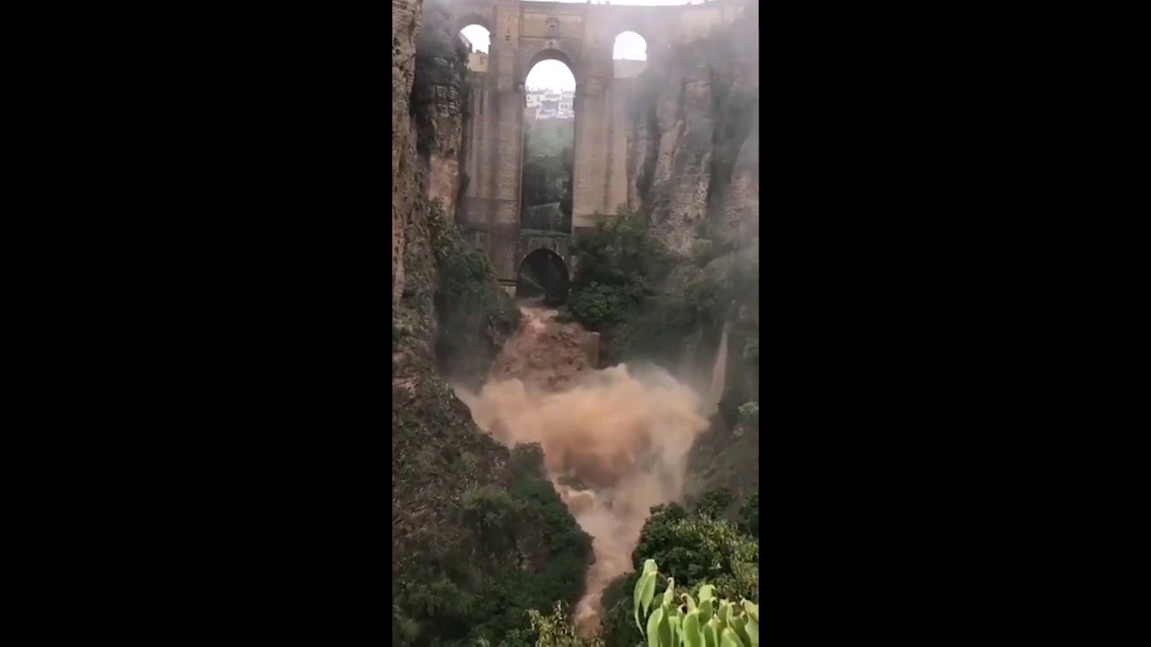 Flash Floods Create Waterfall And Damage Historic Baths - YouTube