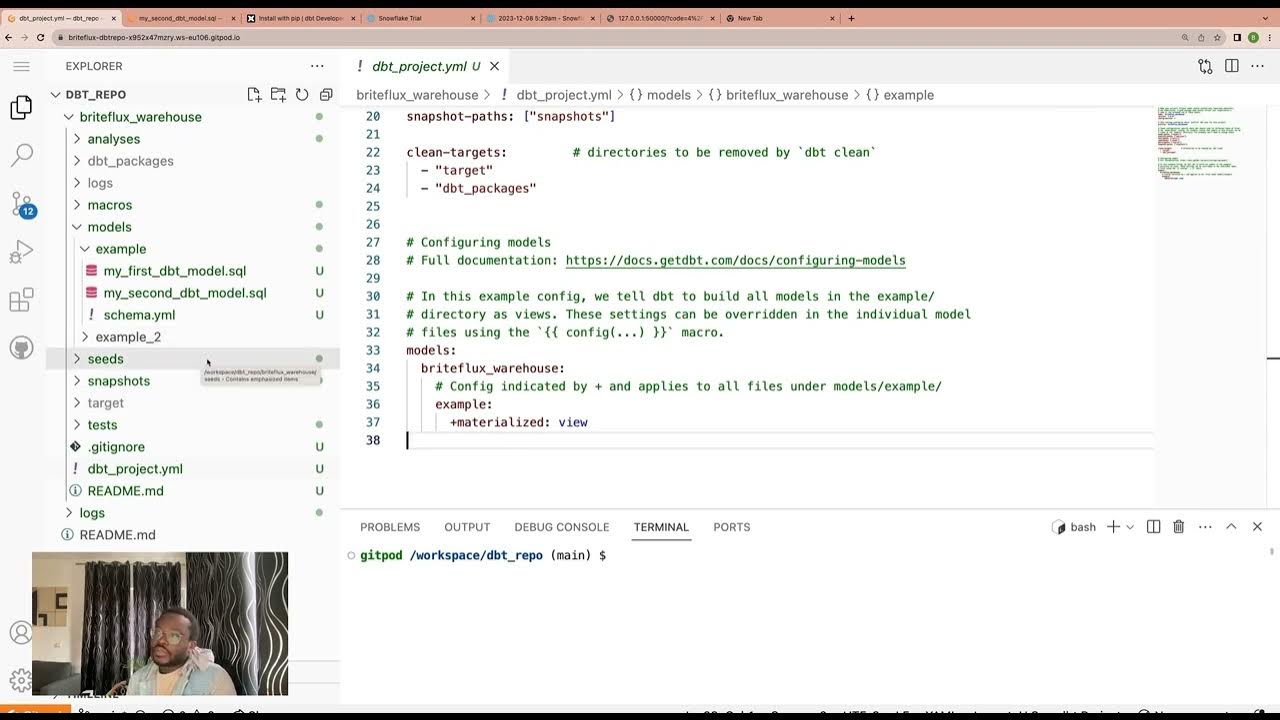 Exploring the DBT project work environment. Pt2 | Gitpod | VS Code| Snowflake | Briteflux - YouTube