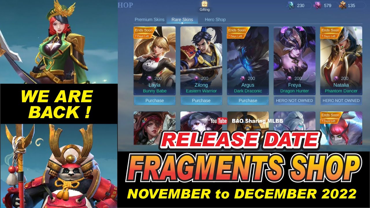 Fragment RARE SKIN Shop UPDATE | November to December 2022 MLBB Release ...