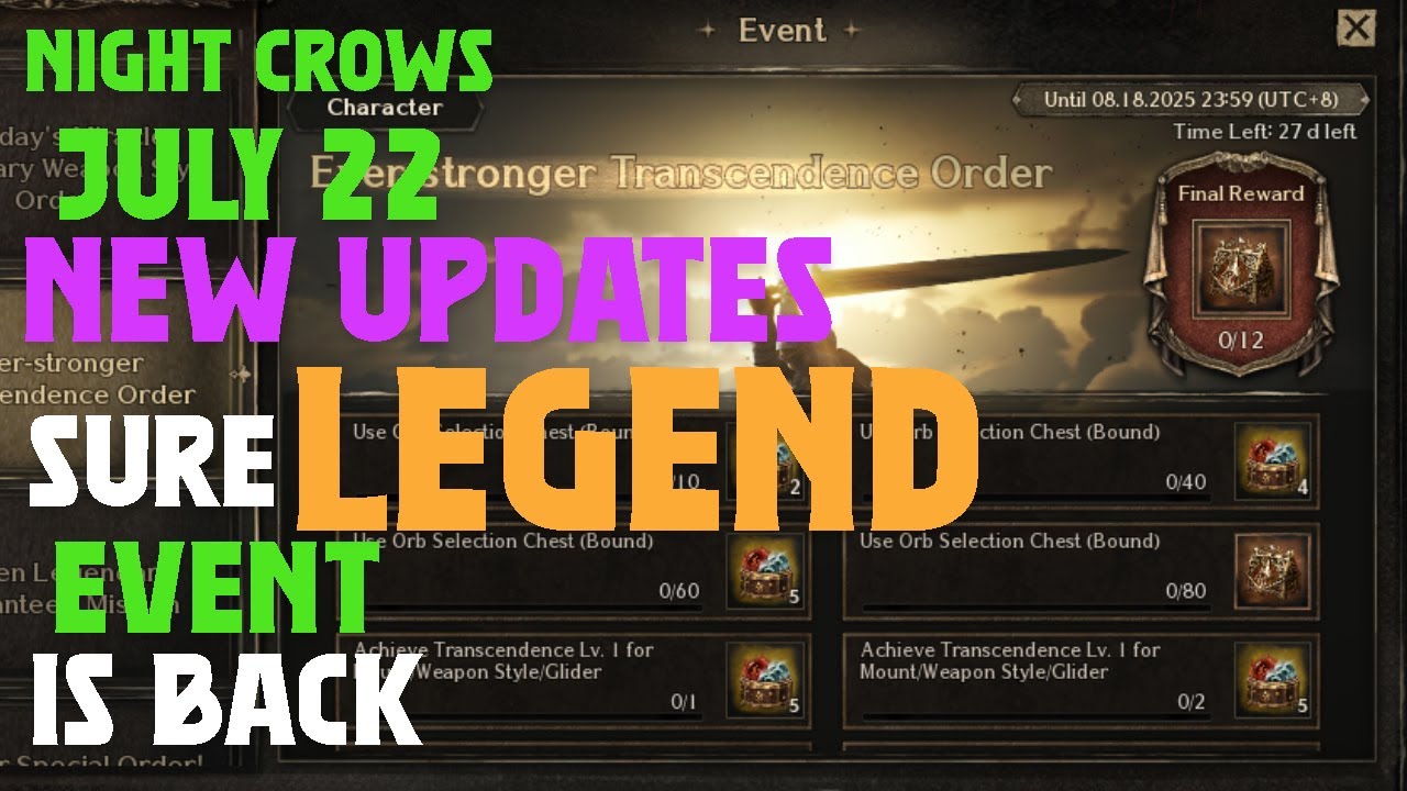 NIGHT CROWS : JULY 22 NEW UPDATES ! SURE LEGEND EVENT IS BACK!!! # ...