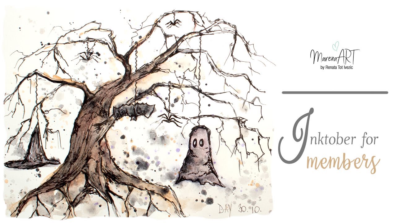 Inktober for members - Day 30 - spooky tree - YouTube