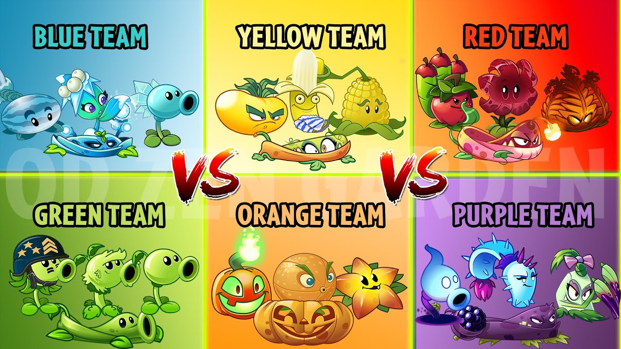 PVZ 2 Battle 6 Team - Team Blue - Team Yellow - Team Red - Team Green ...