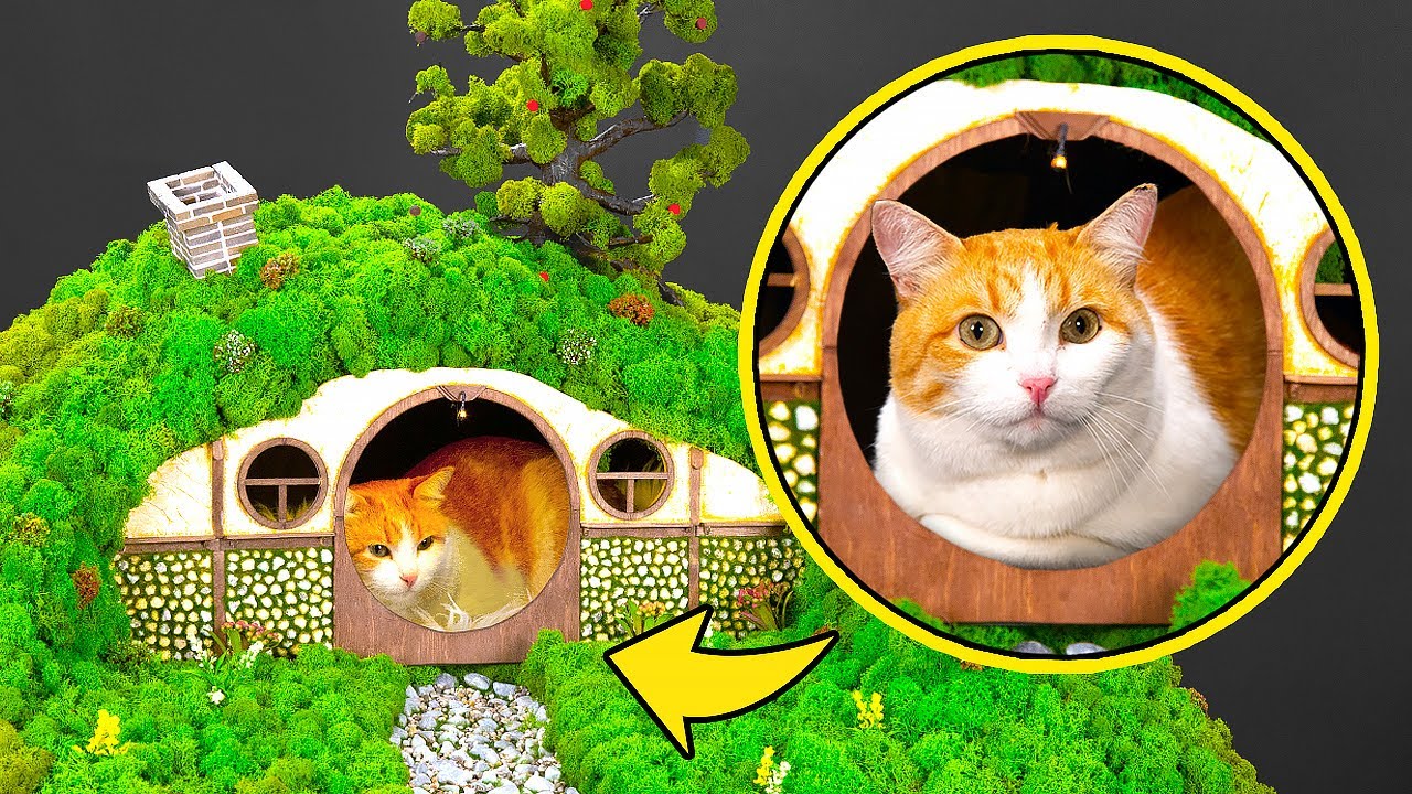 Realistic Lord Of The Rings Styrofoam Hobbit House For Cat - YouTube