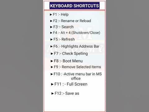Keyboard shortcuts || computer shortcut keys || computer shortcut keys chart f1 || f2 || f3 ...