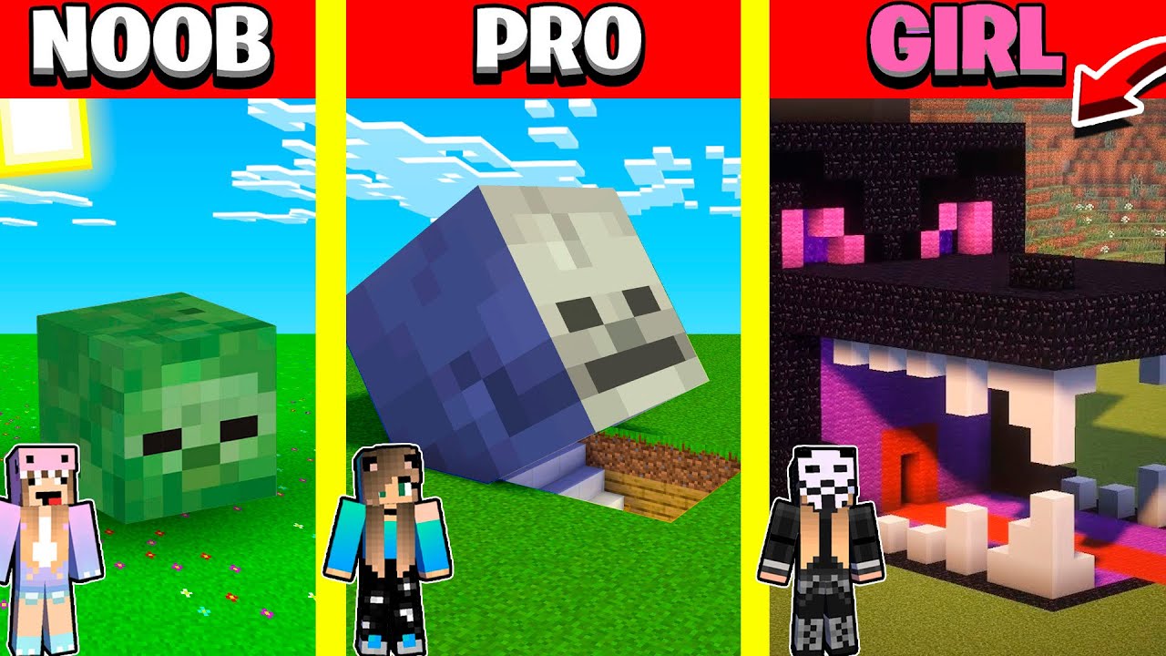 Minecraft Battle: MONSTER HEAD HOUSE BASE BUILD CHALLENGE - NOOB vs PRO ...
