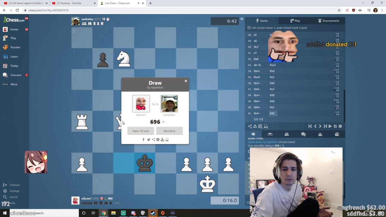 XQC SLAMS HIS DESK AFTER DRAWING A EZ CHESS GAME - YouTube