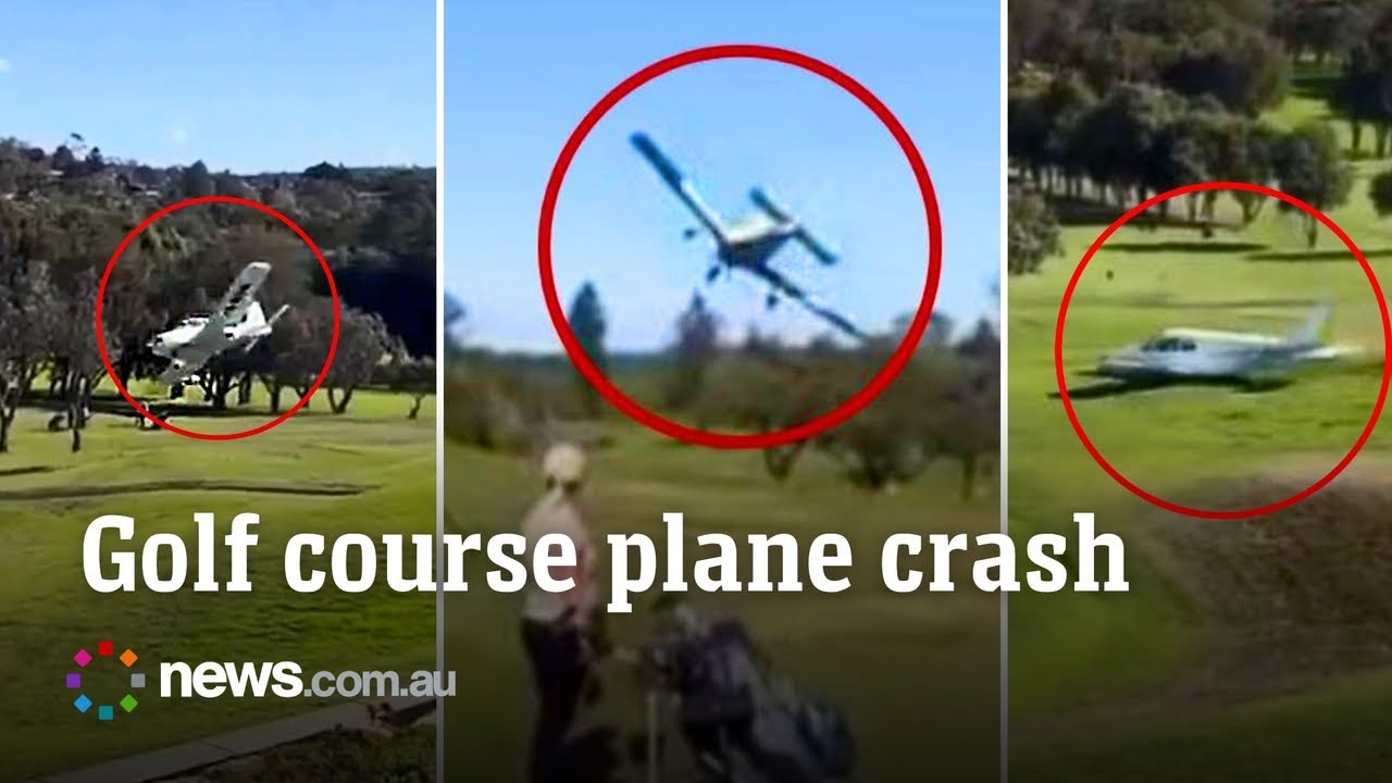 Moment plane crashes onto Sydney golf course - YouTube