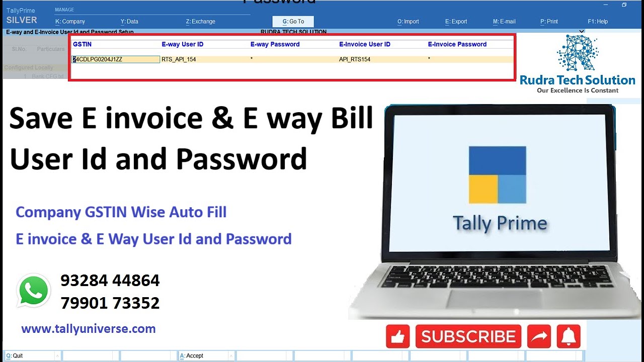 Save e-way Bill And e-invoice User id And Password In Tally Prime ...