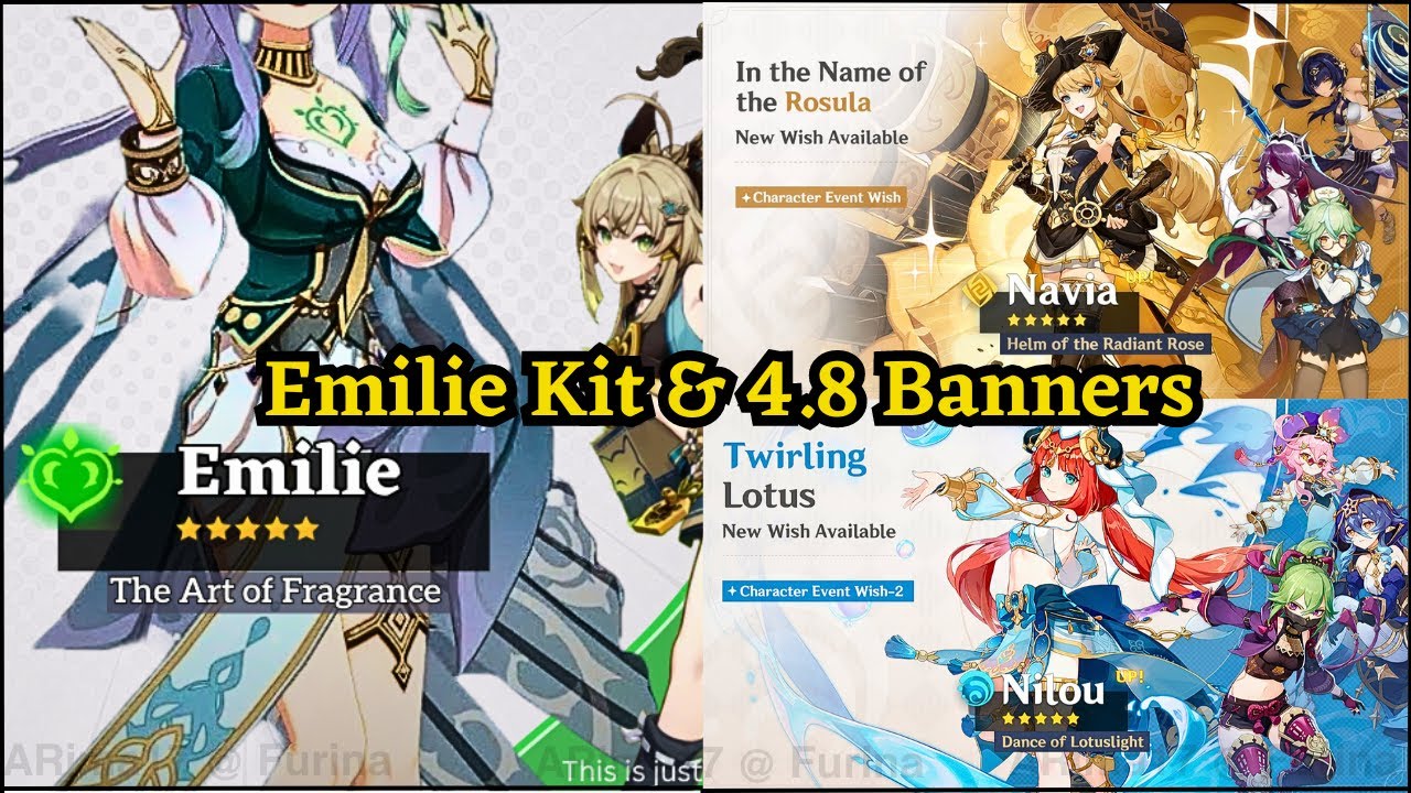 Genshin 4.8 Banners: Emilie Details & Release date, Navia & Nilou rerun ...