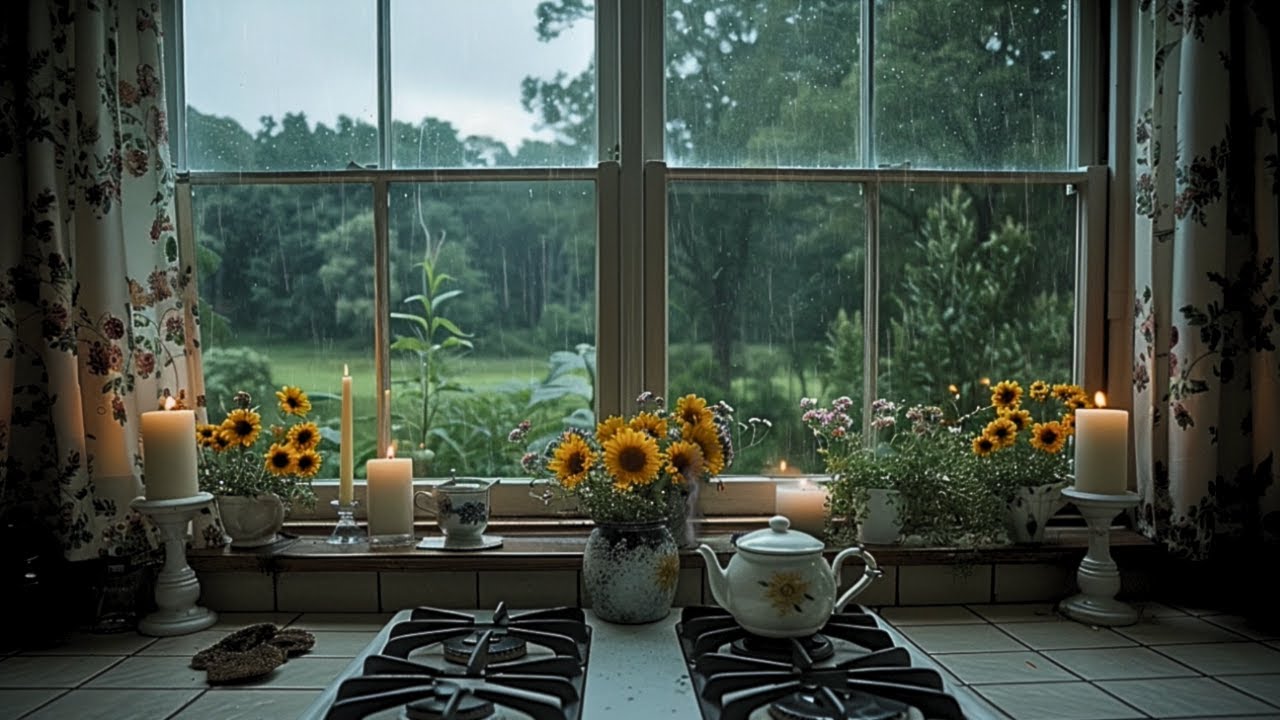 Rain and Thunder Ambience | Cottagecore | Cozy Kitchen | Perfect for ...