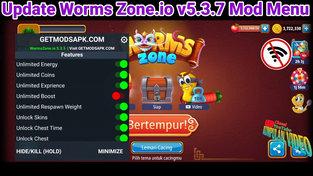 🐍Update Worms Zone.io v5.3.7 Mod Menu (Unlimited Money, Skins Unlock ...