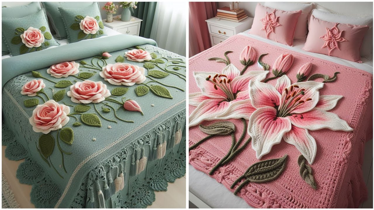 Nice Knitted Bed sheets Model with wool/ Crochet Bed Covers Handmade ...