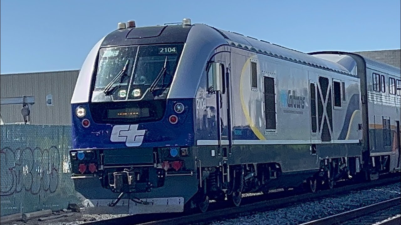 CDTX 2104 leads Amtrak Capitol Corridor 741 passing Reed St in Santa Clara, CA - YouTube