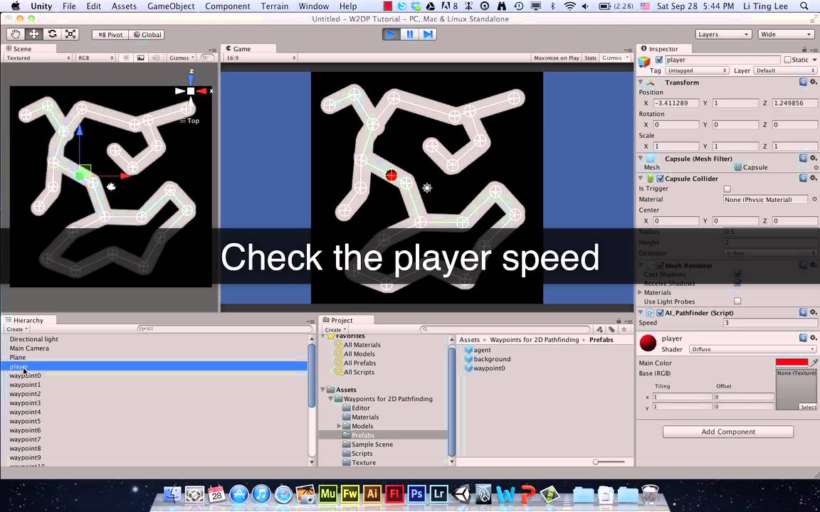 Unity3D Waypoints for 2D Pathfinding 07 - Player Speed - YouTube