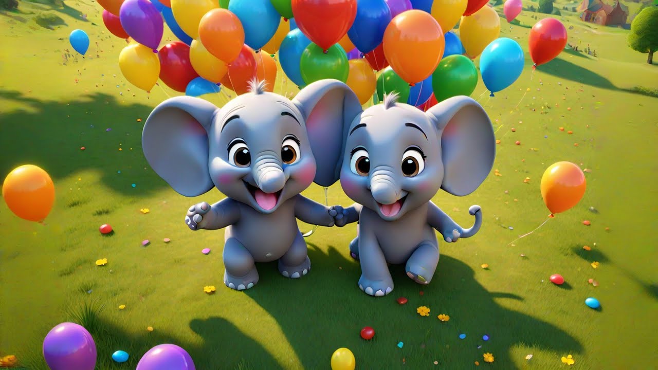 Two Baby Elephants Play with Balloons | Fun Animal Song for Kids ...