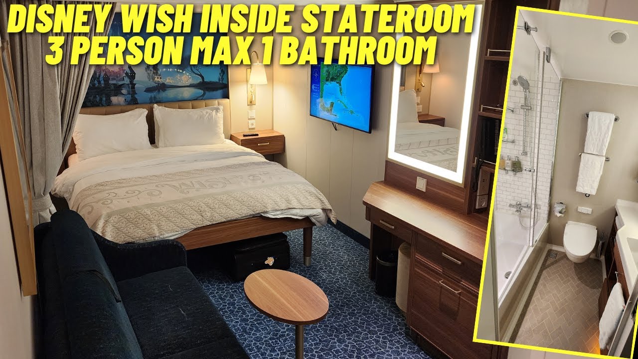 Disney Wish Inside Stateroom Tour 3 person max capacity 1 Bathroom ...