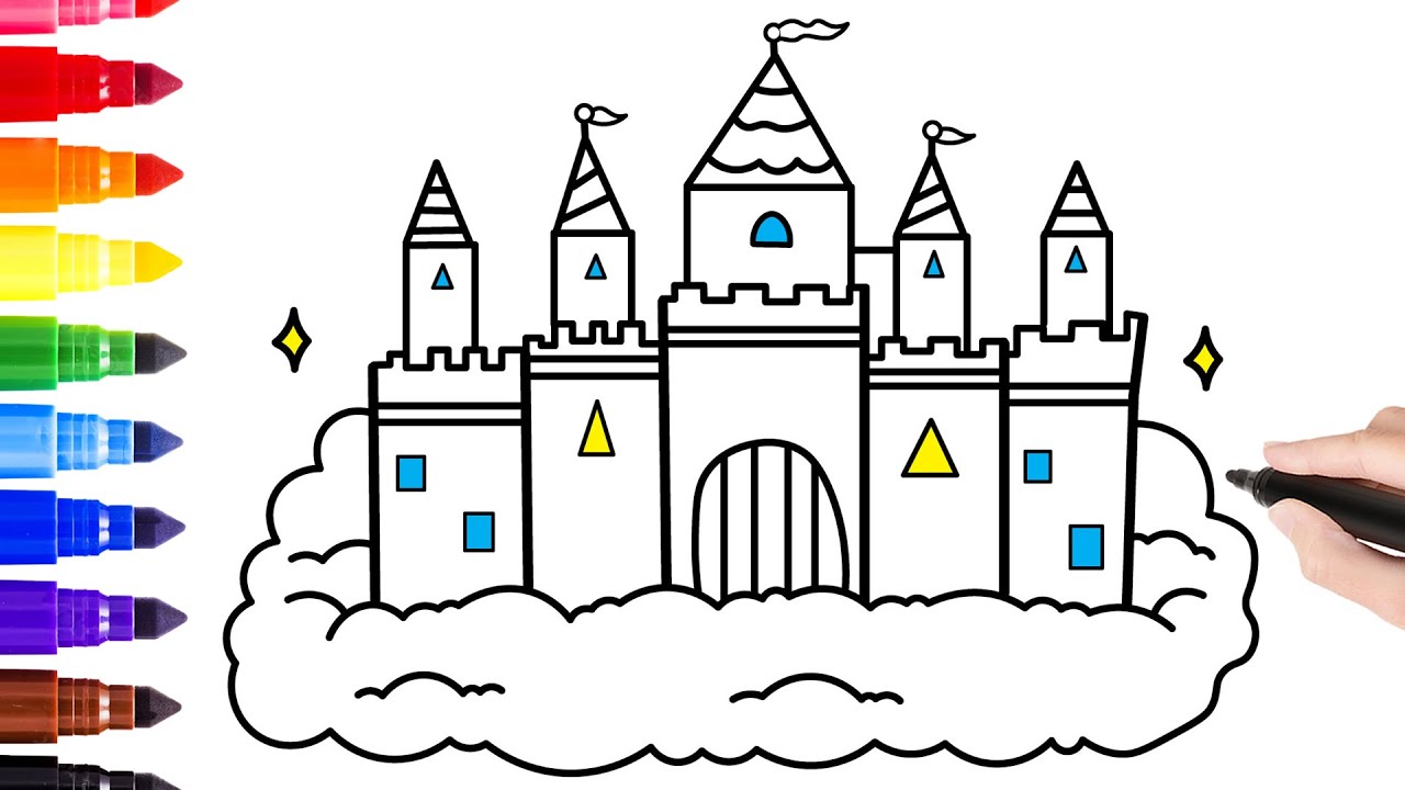 How to Draw Magic Castle on Cloud 🏰☁️ | Drawing + Coloring Tutorial For ...