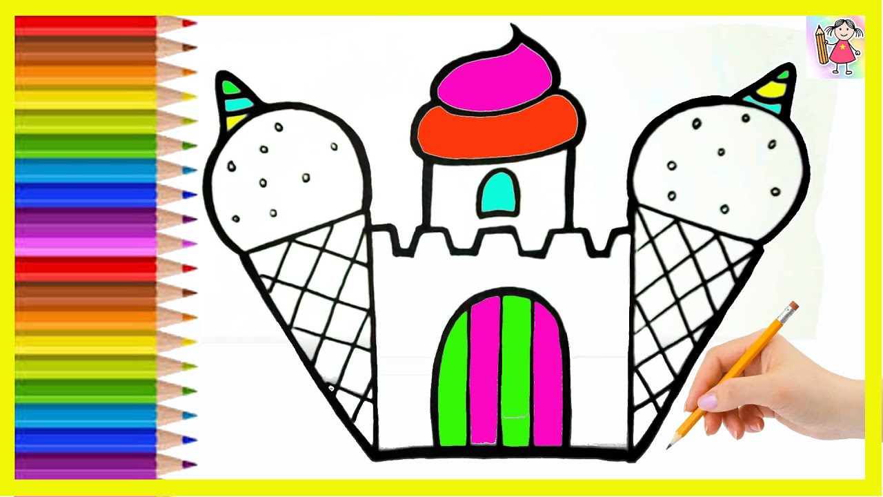 How to draw an Ice Cream🌈 Castle for kids| Cómo dibujar un Castillo de ...