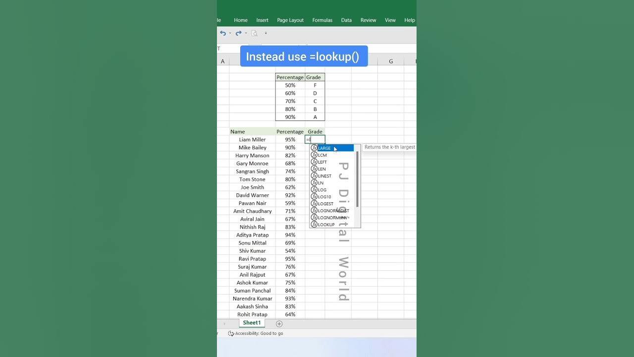 Use Lookup Function in MS Excel | Excel Tips Tricks Formulas #shorts #trending #excel #exceltips ...