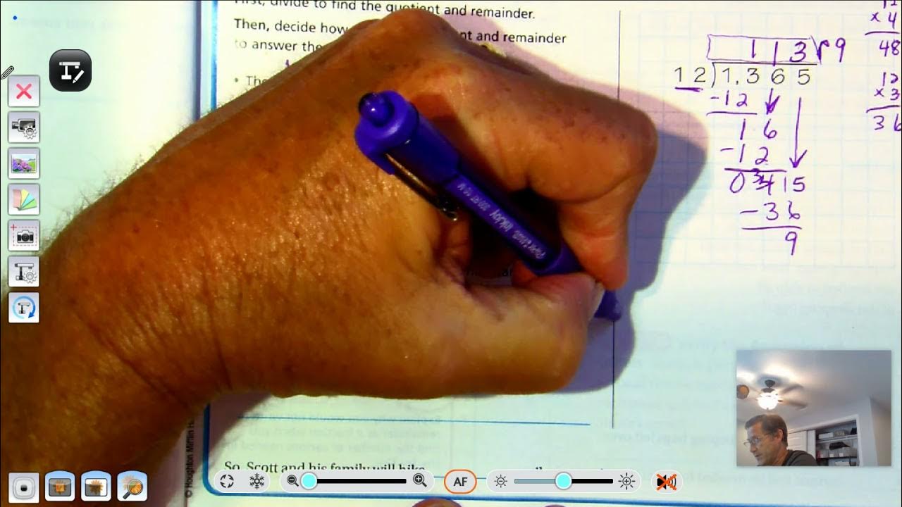 5th grade GO Math: Lesson 2.7 Interpret the Remainder pages 89-92 - YouTube